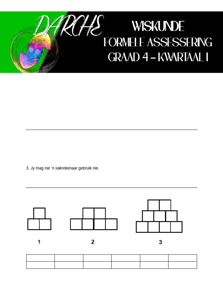 Graad 4 - Kwartaal 1 - Wiskunde - Formele Assessering | PDF