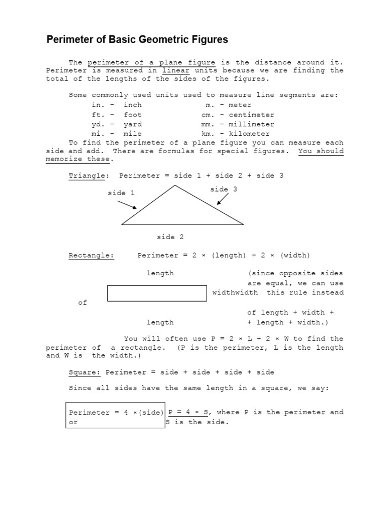 Perimeter of Basic Geometric Figures | PDF | Length | Circle