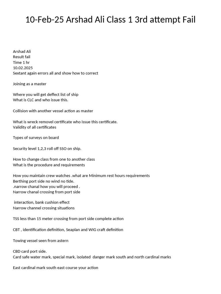 10-Feb-25 Arshad Ali Class 1 3rd Attempt Fail | PDF