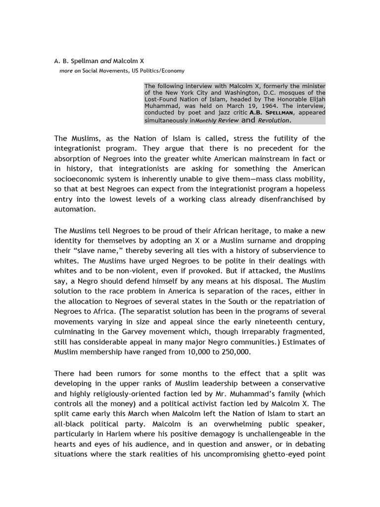 Malcolm X: Race, Identity, and Politics | PDF | Malcolm X | Mosque
