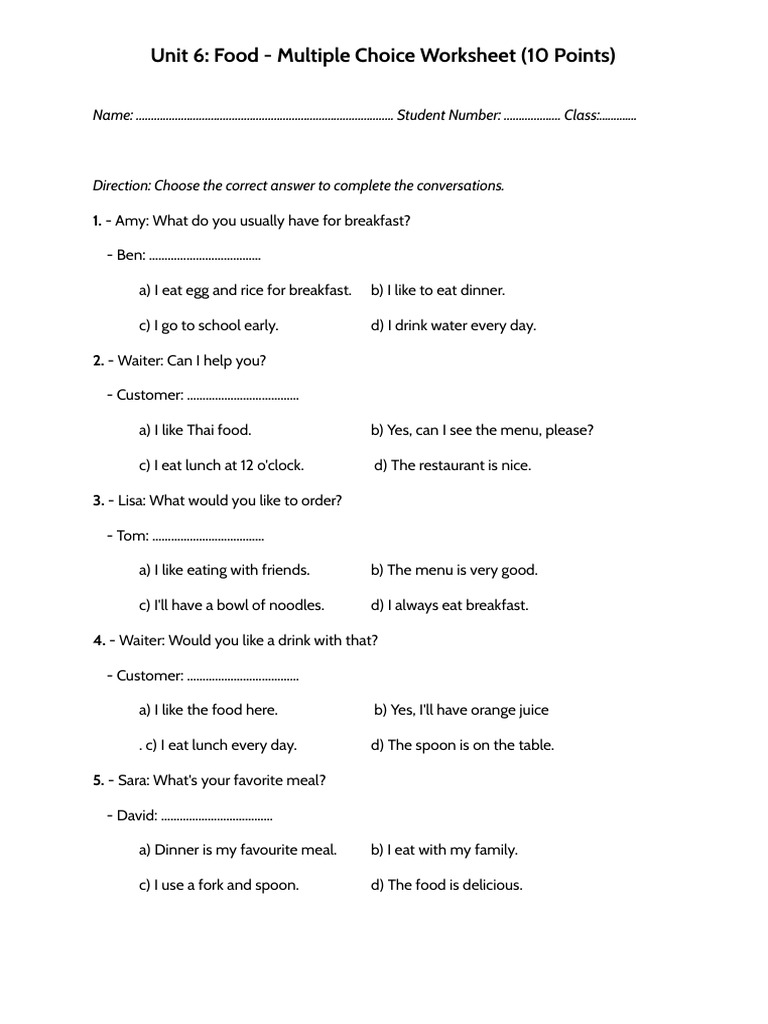 Food Conversation Worksheet | PDF