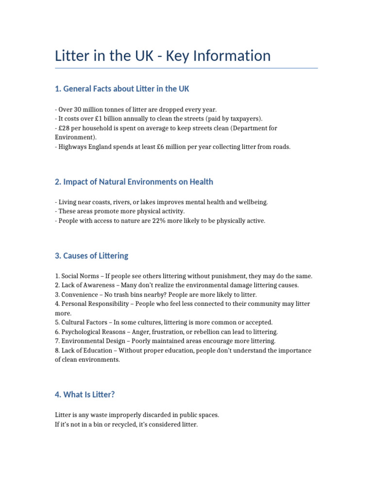 Litter in the UK: Facts and Impacts | PDF