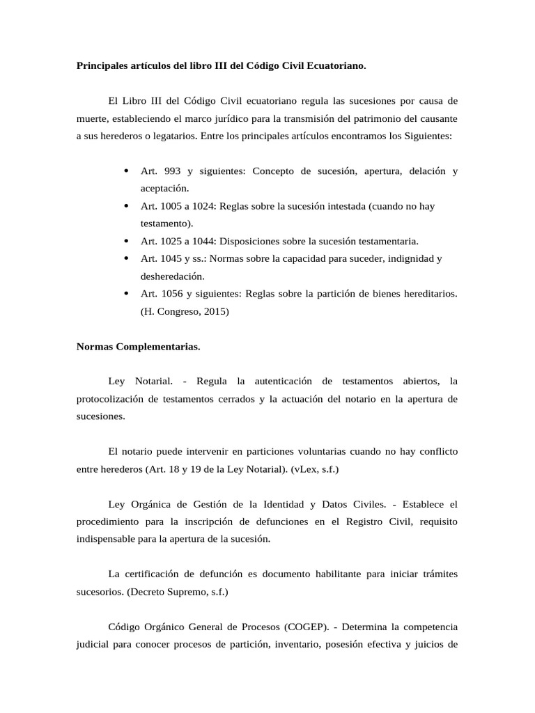 Artículos Clave del Código Civil Ecuatoriano | PDF | Caso de ley ...