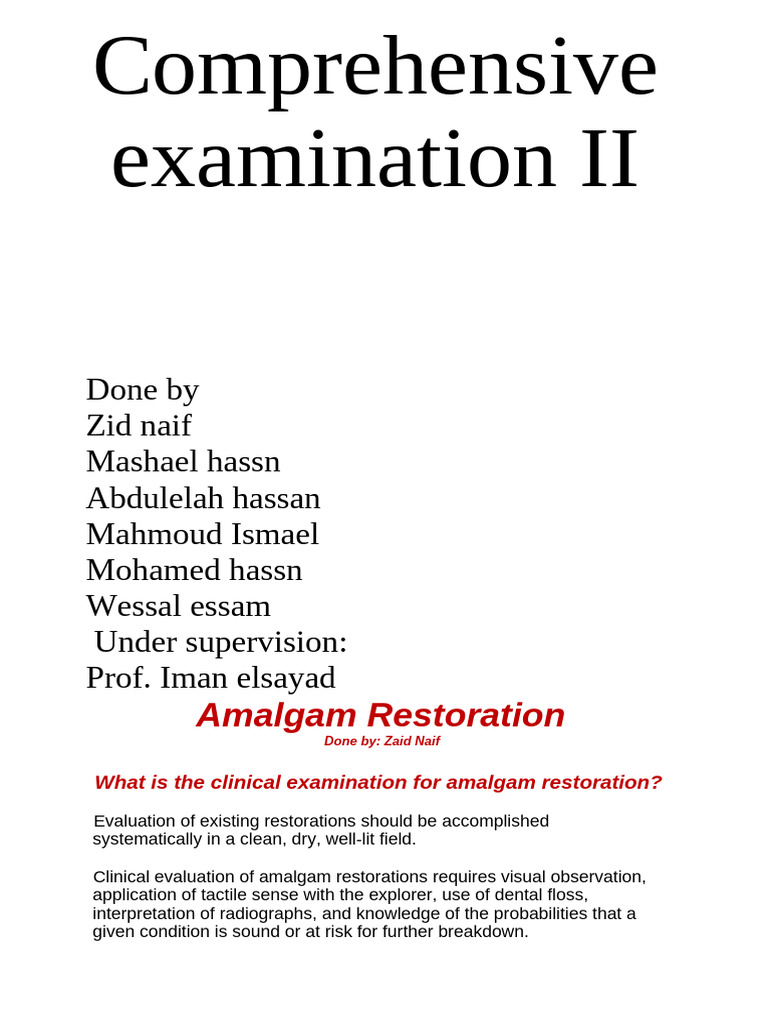 Clinical Evaluation of Amalgam Restorations | PDF | Dental Composite ...