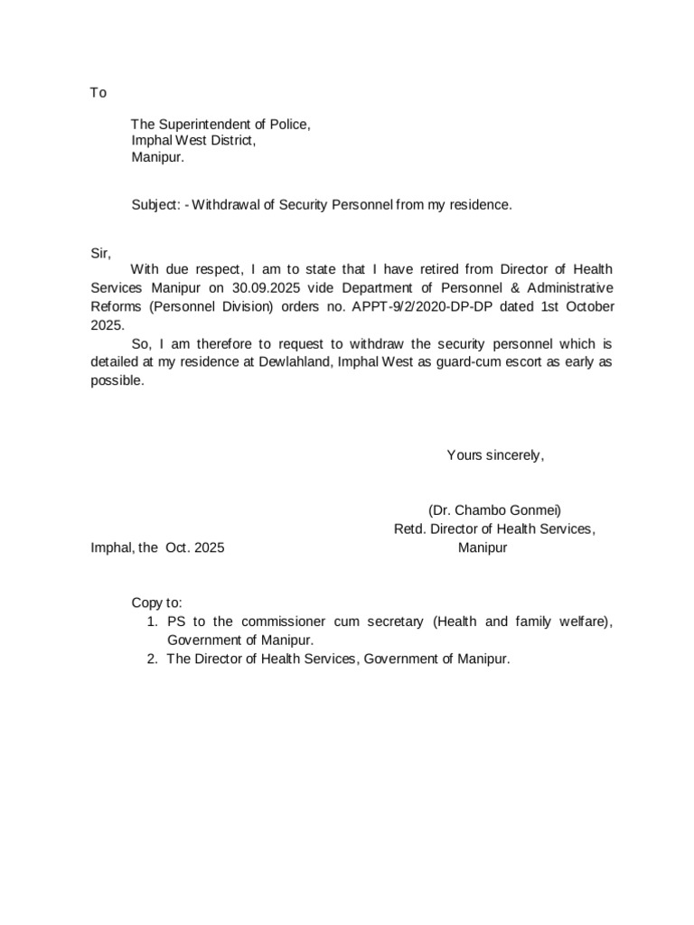 Request to Withdraw Security Personnel | PDF