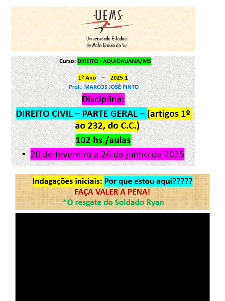 Direito Civil: Parte Geral - 1º Ano 2025 | PDF | Lei Civil (Lei Comum ...