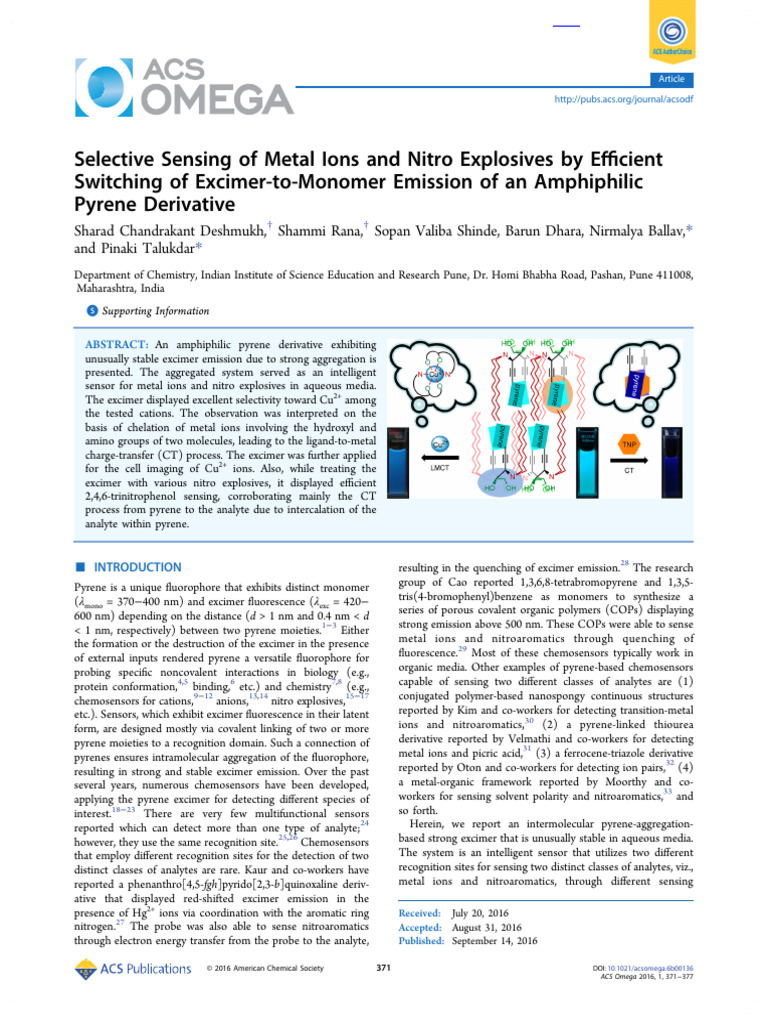 Selective Sensing of Metal Ions and Nitro Explosives by Efficient ...