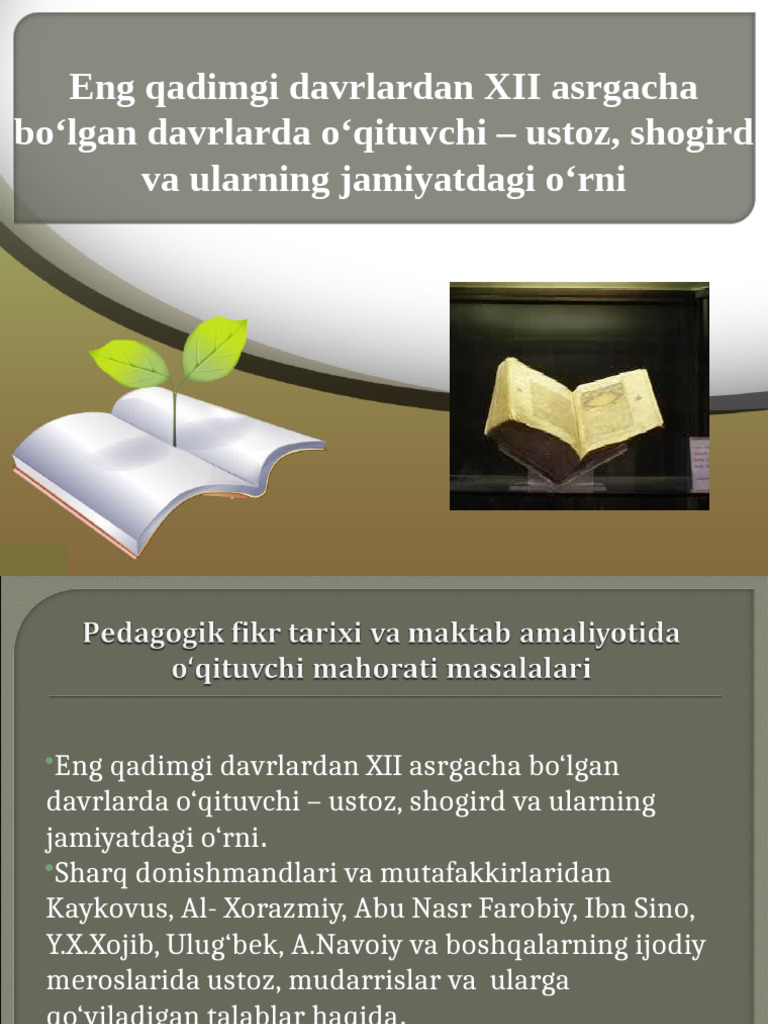 Eng Qadimgi Davrlardan XII Asrgacha Bolgan Davrlarda Oqituvchi Ustoz ...