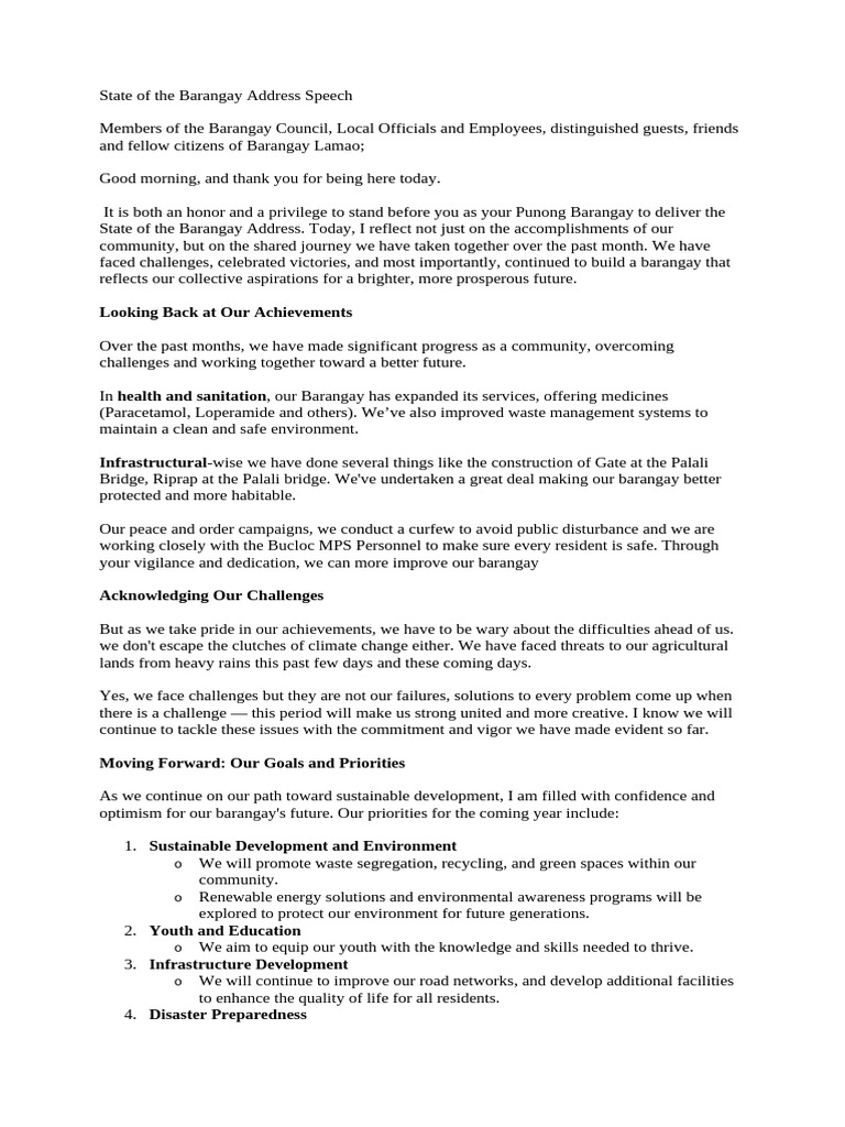 State of the Barangay Address 2023 | PDF | Sustainability | Sustainable ...