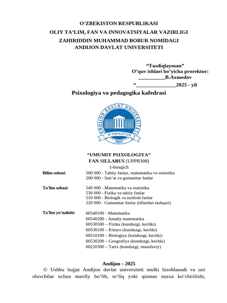 Umum Ps Ya Nomutaxassis 36 36 1 Kurs Kunduzgi, Kechki, Masofa | PDF