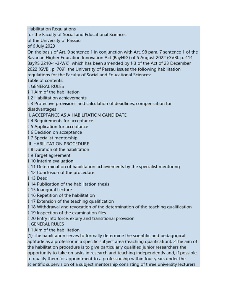 Habilitation Regulations Overview | PDF | Doctorate | Thesis