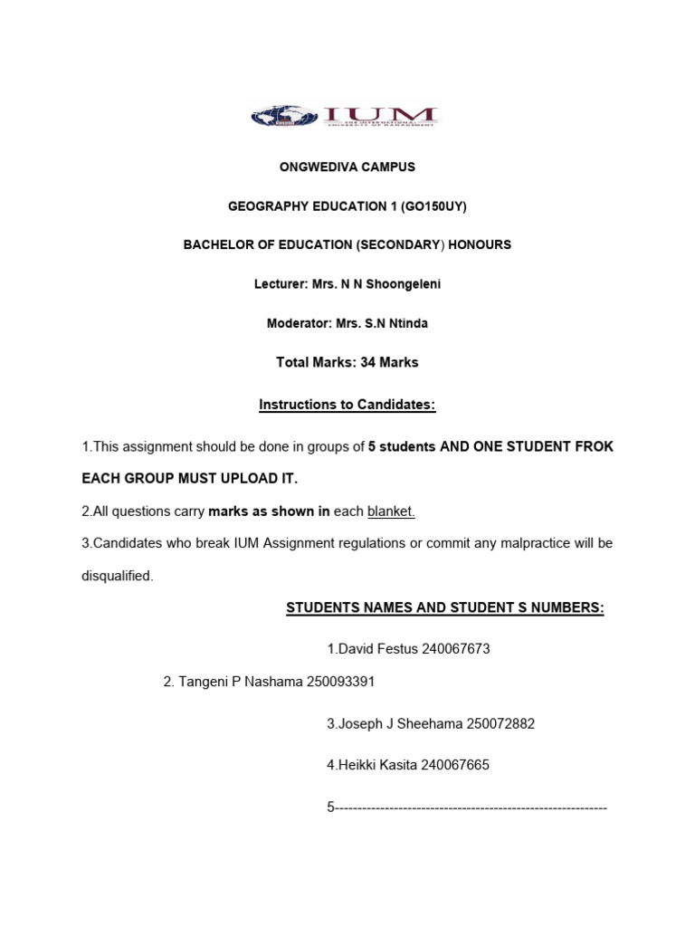 Geography Education Assignment Overview | PDF | Literacy | Gross ...
