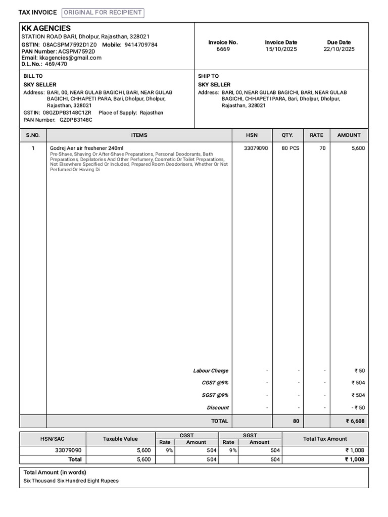 6669 Sales Invoice SKY SELLER | PDF | Taxation | Government Finances