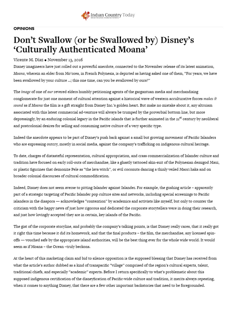 Diaz Disney's 'Culturally Authenticated Moana' - Indian Country Media ...