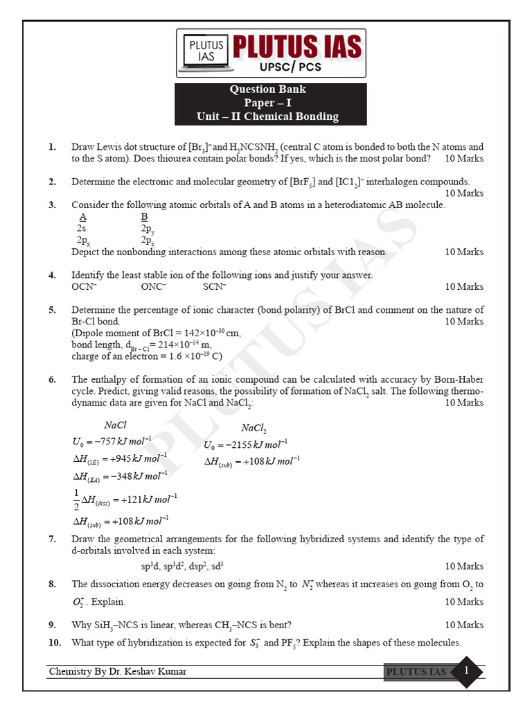 Chemistry Question Bank on Bonding | PDF | Chemical Bond | Molecular ...