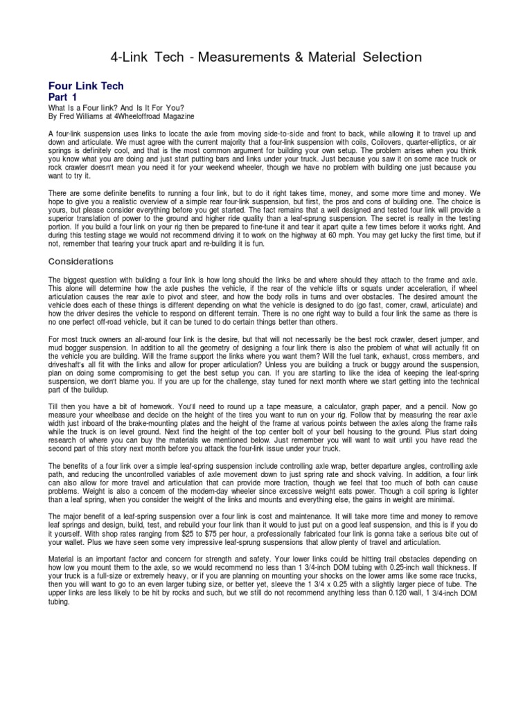 A Comprehensive Guide To Designing And Building A Four Link Rear