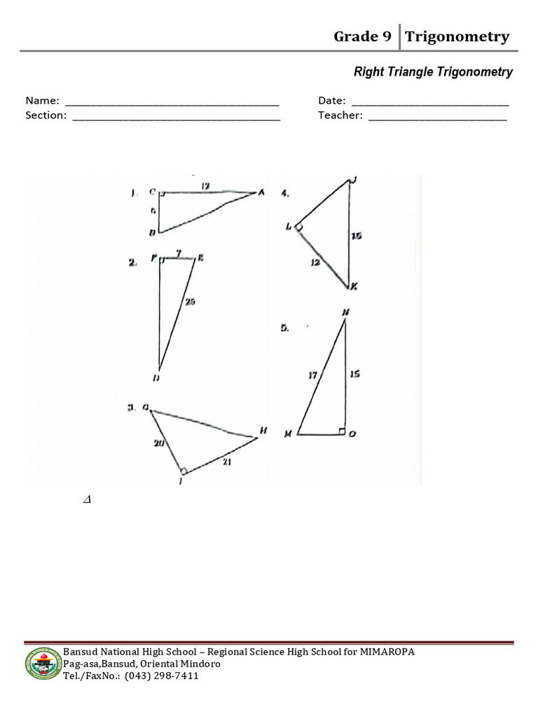 Right Triangle Trigonometry Exercises | PDF
