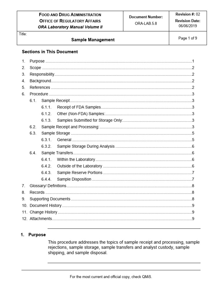 FDA Sample Management Procedures | PDF | Food And Drug Administration