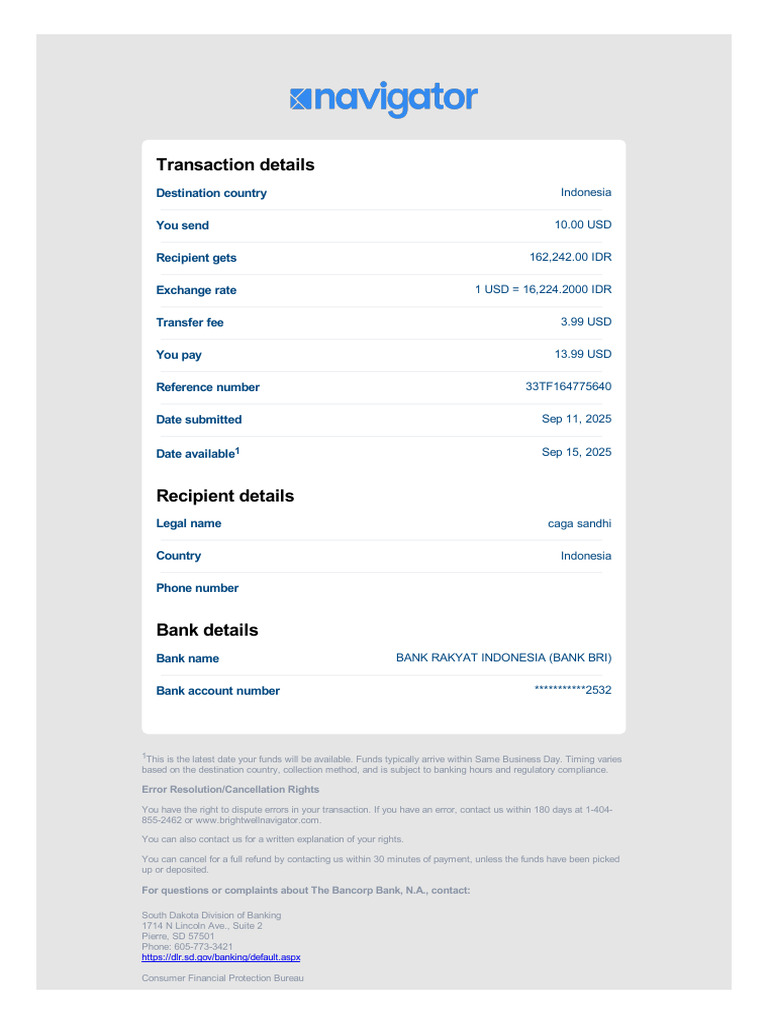 USD to IDR Transfer Details for Indonesia | PDF