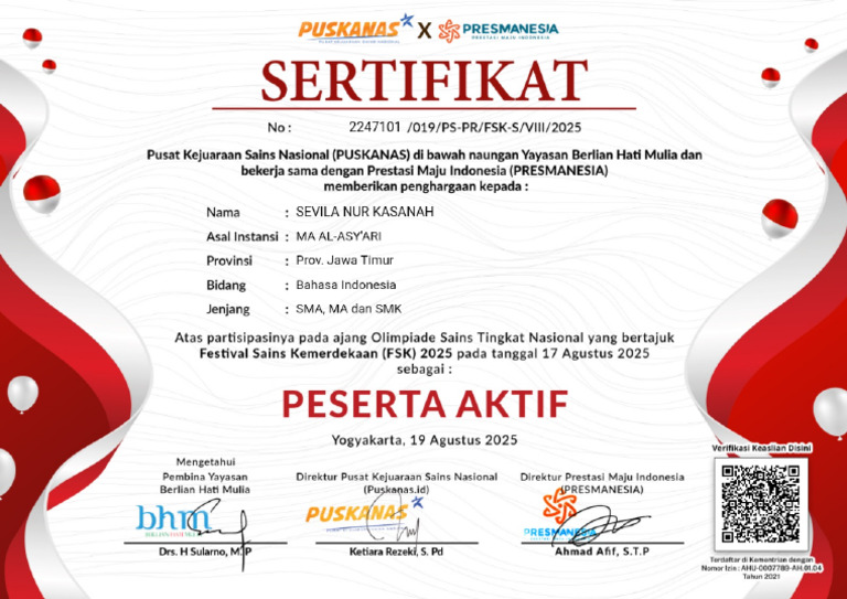Cert - Bahasa Indonesia - FSK 2025 | PDF
