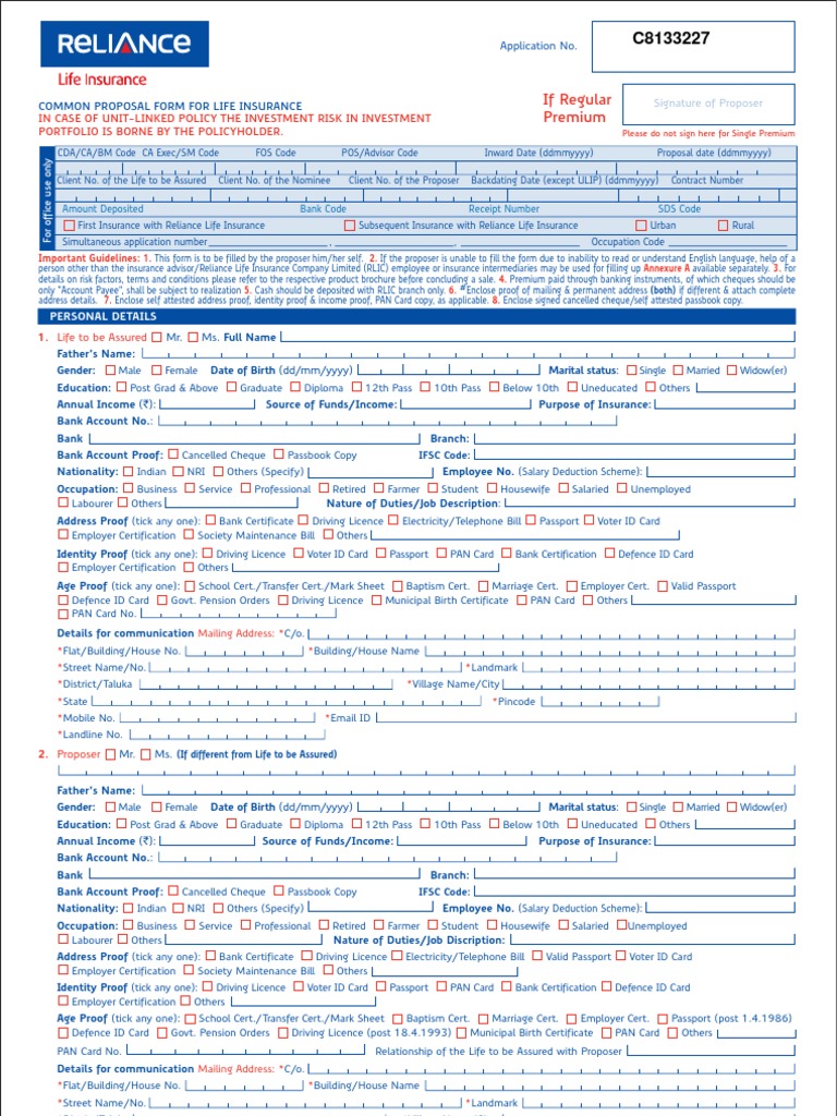Life Insurance Proposal Form Guide | PDF | Life Insurance | Insurance