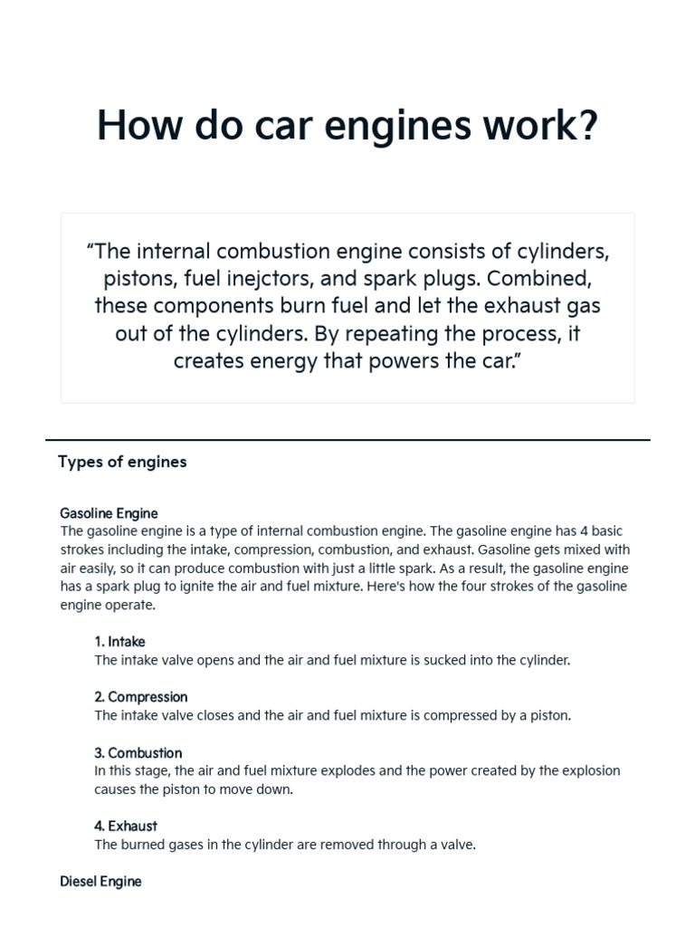 How Do Car Engines Work | PDF | Internal Combustion Engine | Diesel Engine