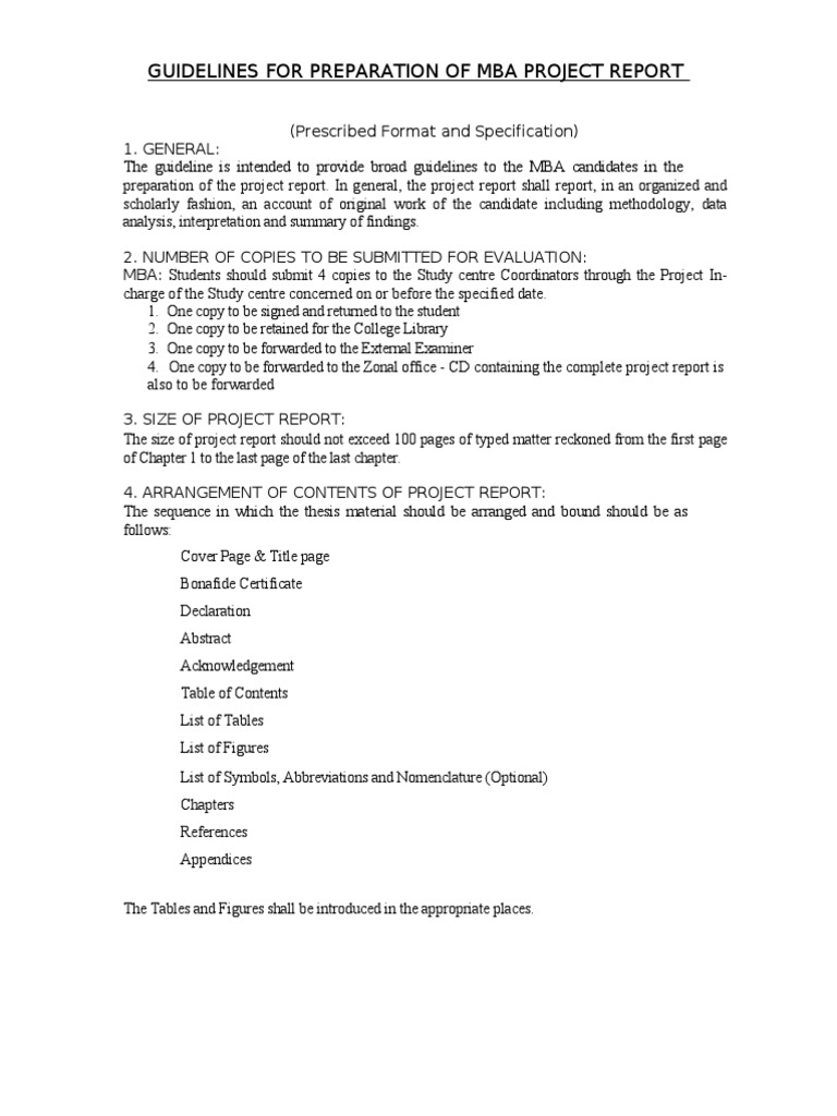 Project Format For Mba | Download Free PDF | Thesis | Typefaces