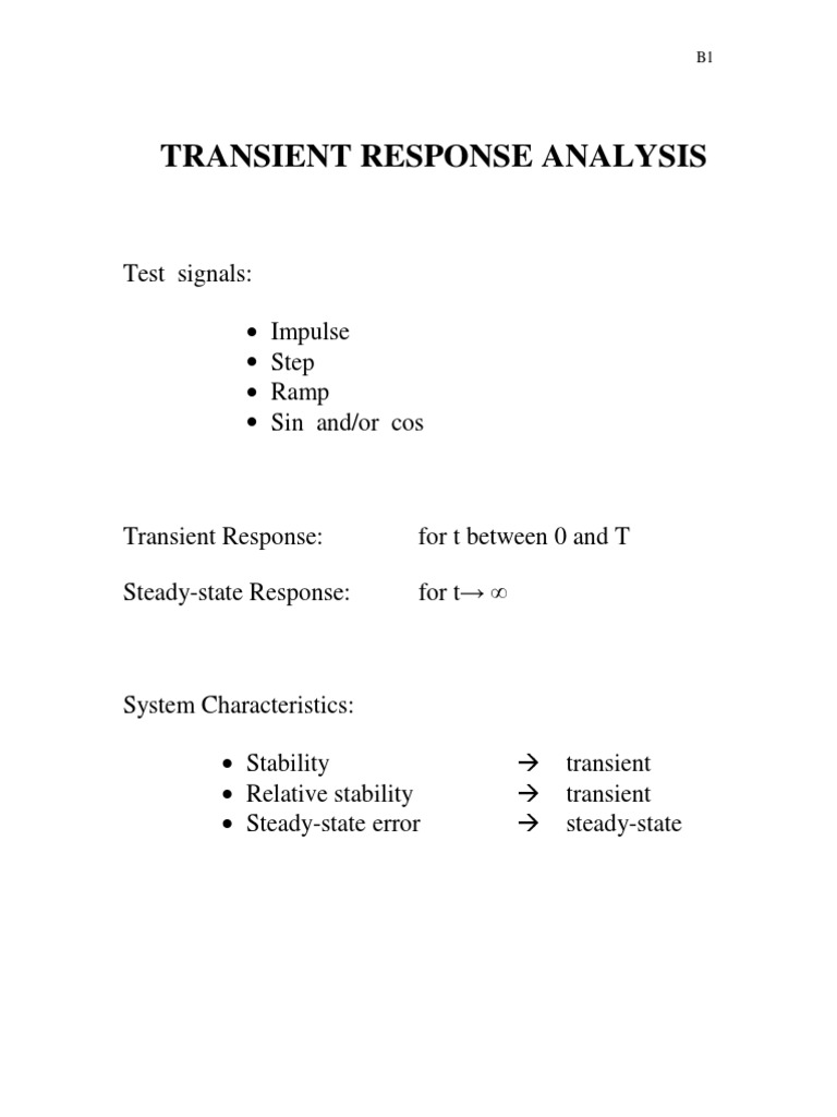 Transient Response Analysis: Test Signals: Impulse Step Ramp Sin And/or ...