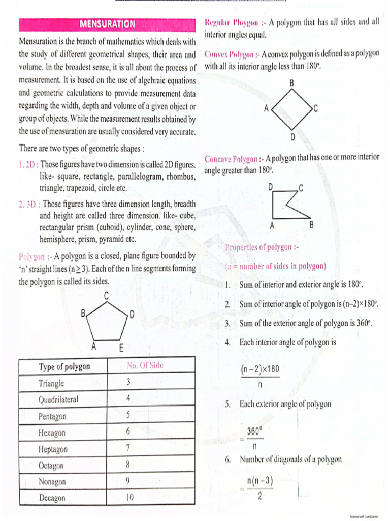 Mensuration Formula | PDF