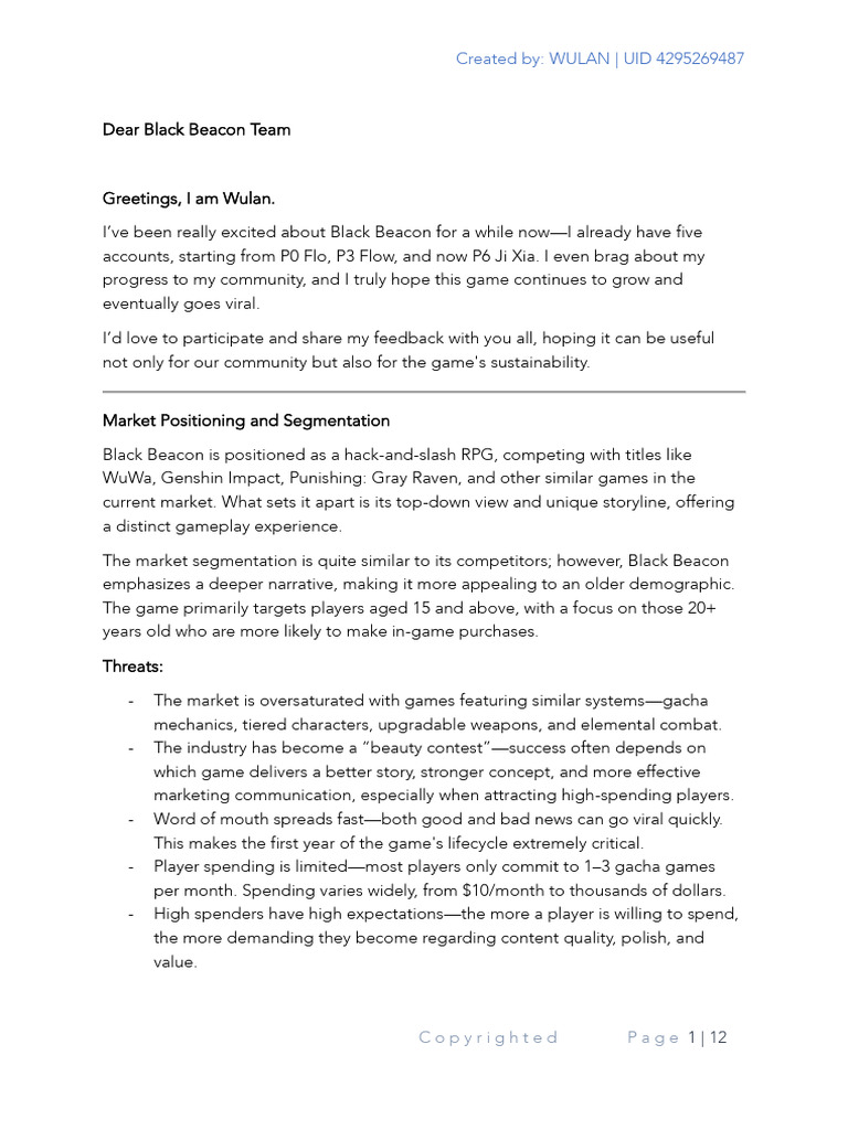 Black Beacon Feedback by WULAN | PDF
