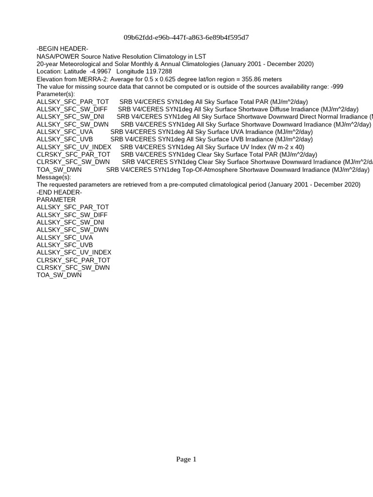 POWER Point Climatology Climatology 2001 2020 005d00S 119d73E LST | PDF ...
