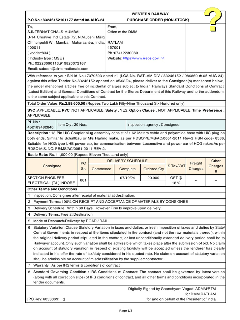 13 Pin 1.62m UIC Full Set | PDF | Value Added Tax | Receipt