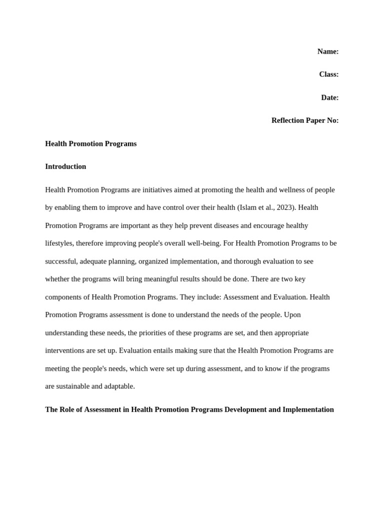 Health Promotion Programs - Edited | PDF | Health Promotion | Evaluation