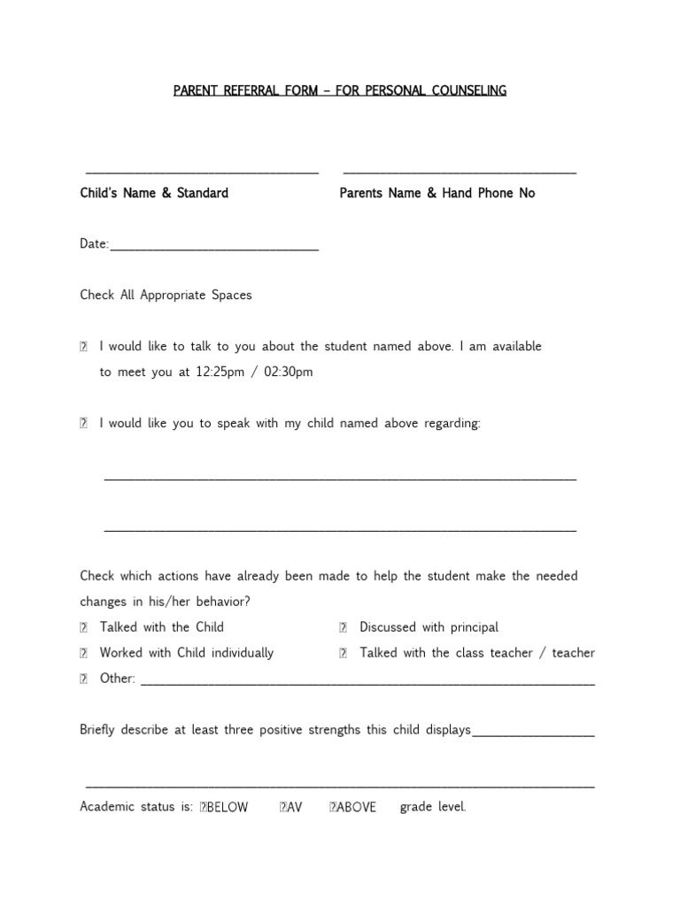 Parent Referral Form For School Psychology Services | PDF