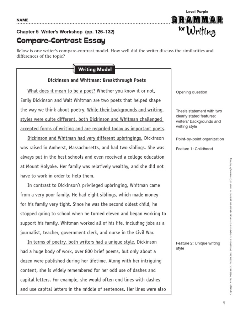 Compare-Contrast Essay: Dickinson and Whitman: Breakthrough Poets | PDF ...