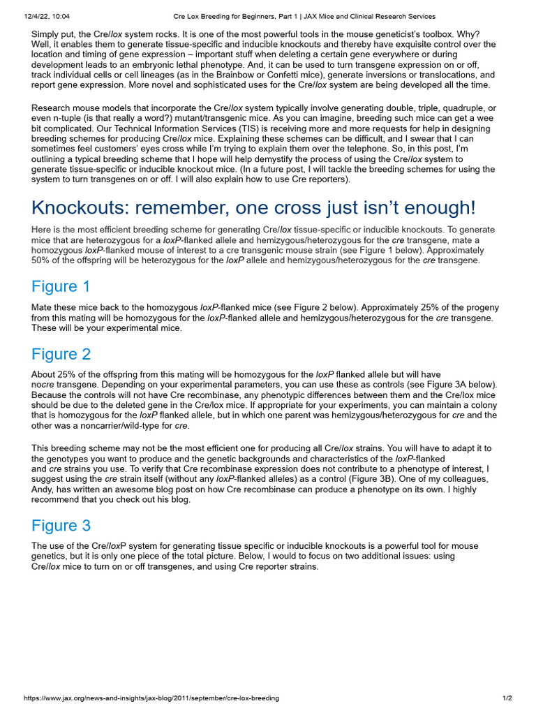 Cre/Lox Breeding Guide for Mice | PDF | Zygosity | Allele