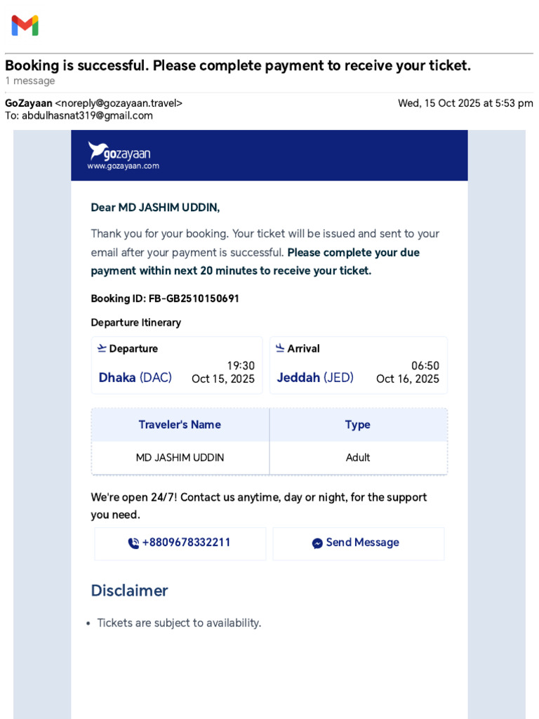 Ticket Booking Confirmation - GoZayaan | PDF