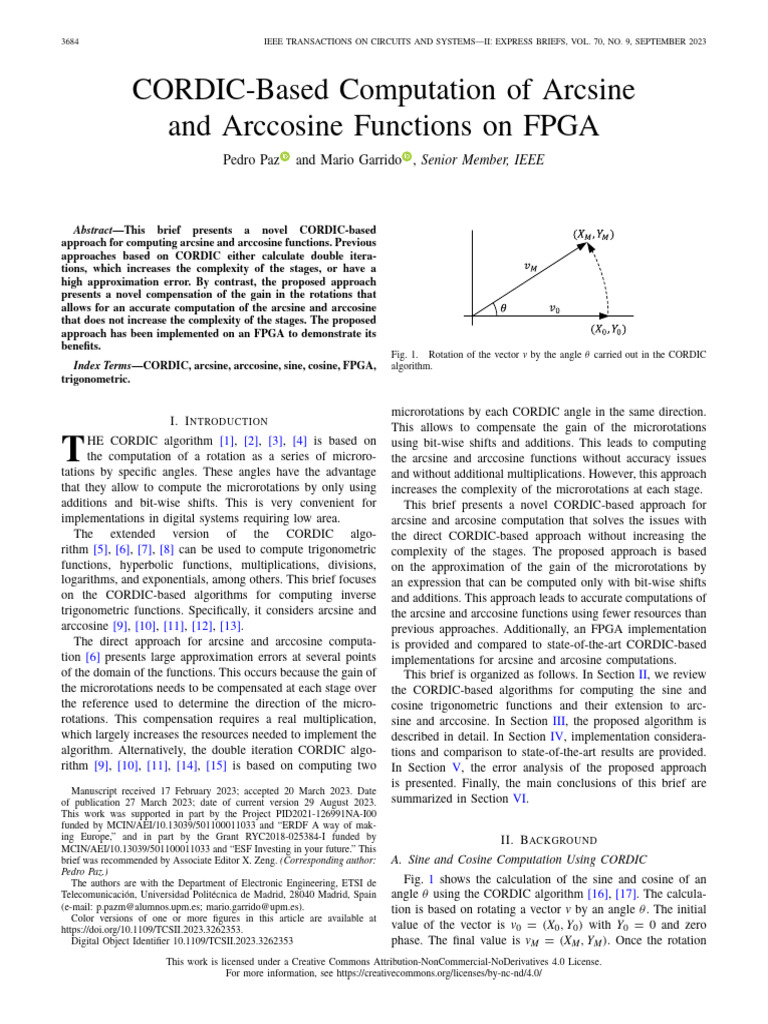 CORDIC-Based Computation of Arcsine and Arccosine Functions On FPGA | PDF | Trigonometric ...