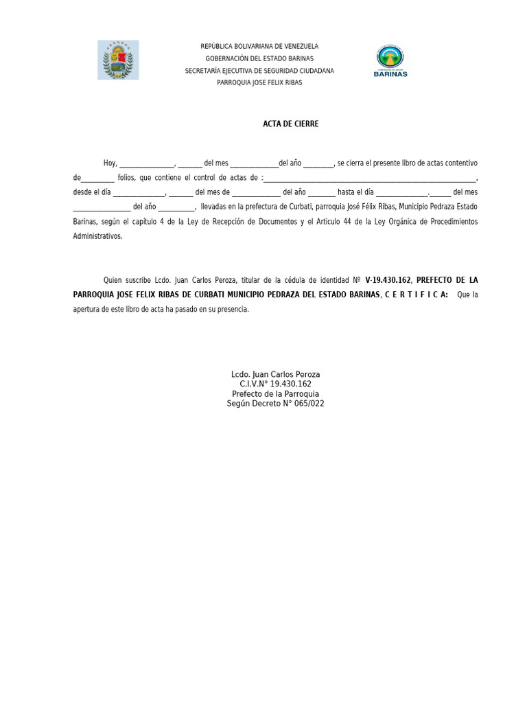 Acta de Cierre de Libro de Actas | PDF