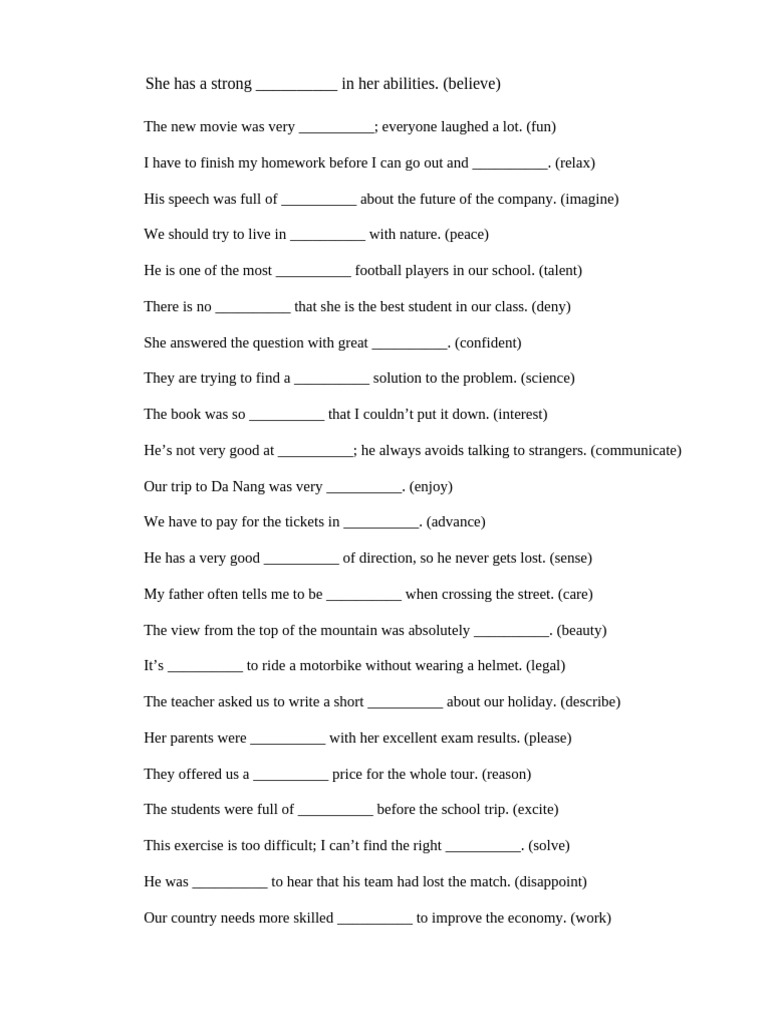 Vocabulary Fill-in-the-Blank Exercises | PDF