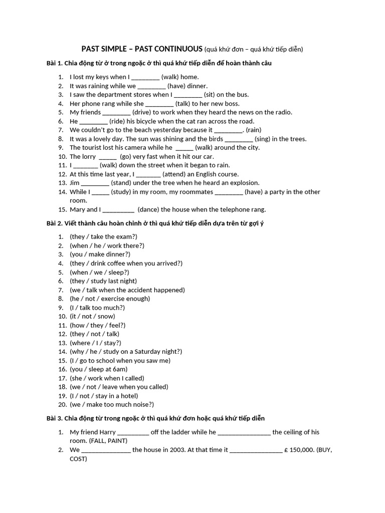Past Simple vs. Past Continuous Exercises | PDF