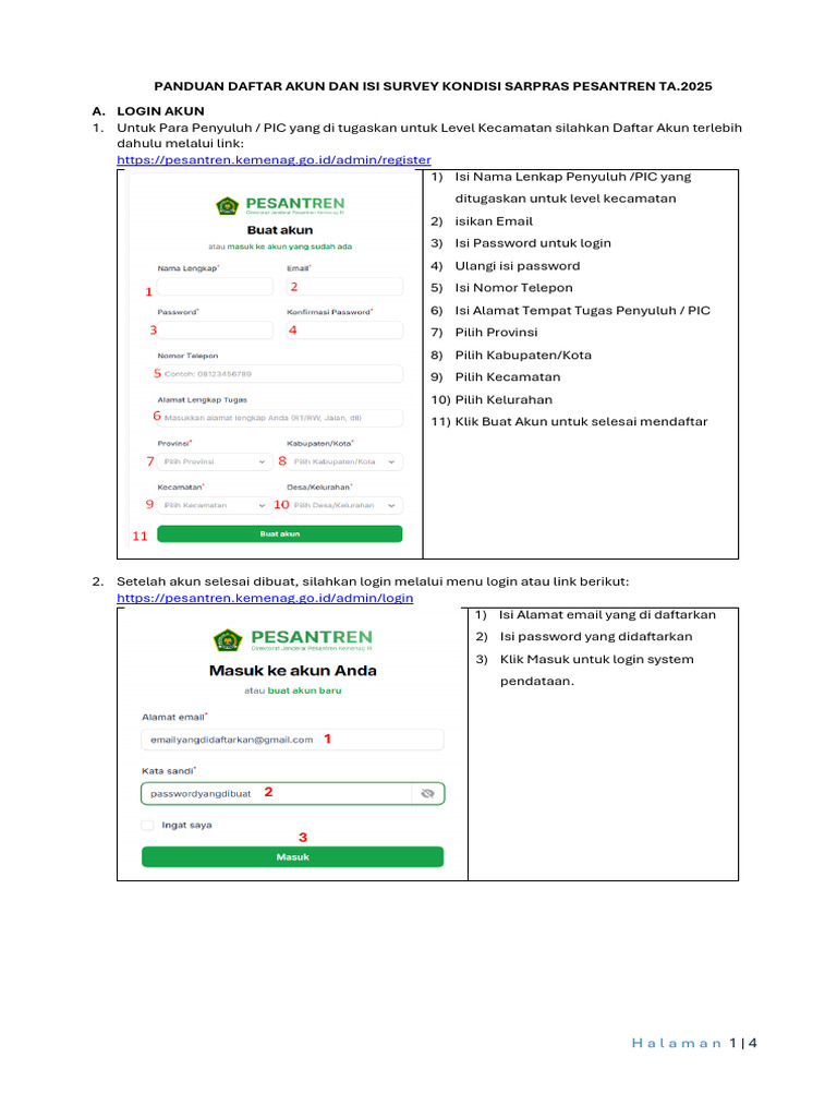 Panduan Pengisian Kondisi Sarpras Pesantren TA.2025 | PDF