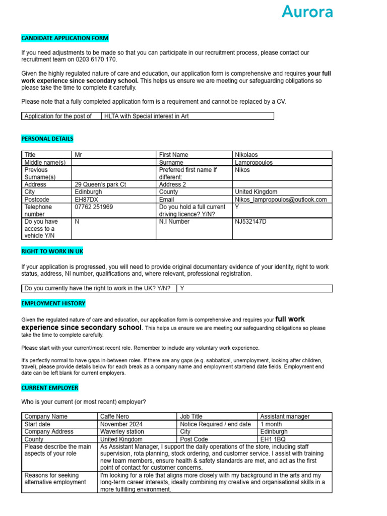 Candidate Application Form - V7 | PDF | Employment