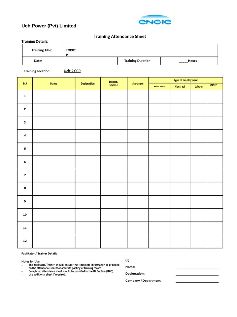 Training Attendance Sheet | PDF