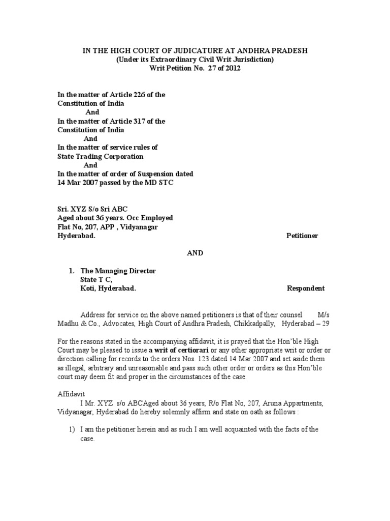 WRIT Petition | Writ | Certiorari