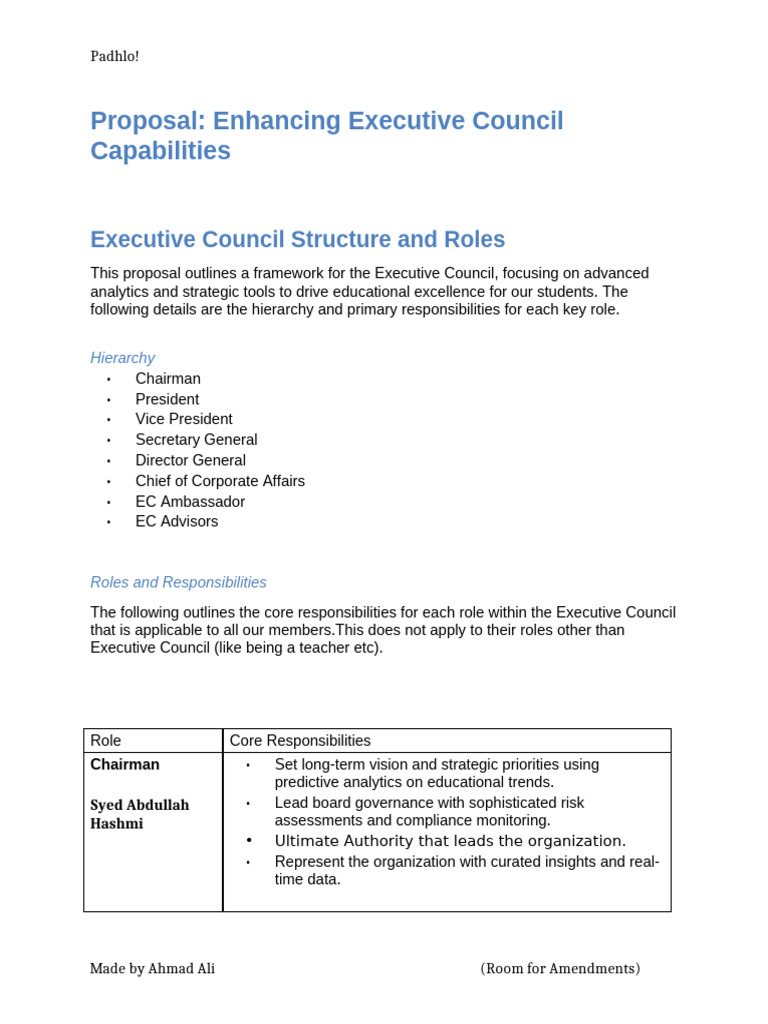 Roles in Executive Council | PDF | Analytics | Business