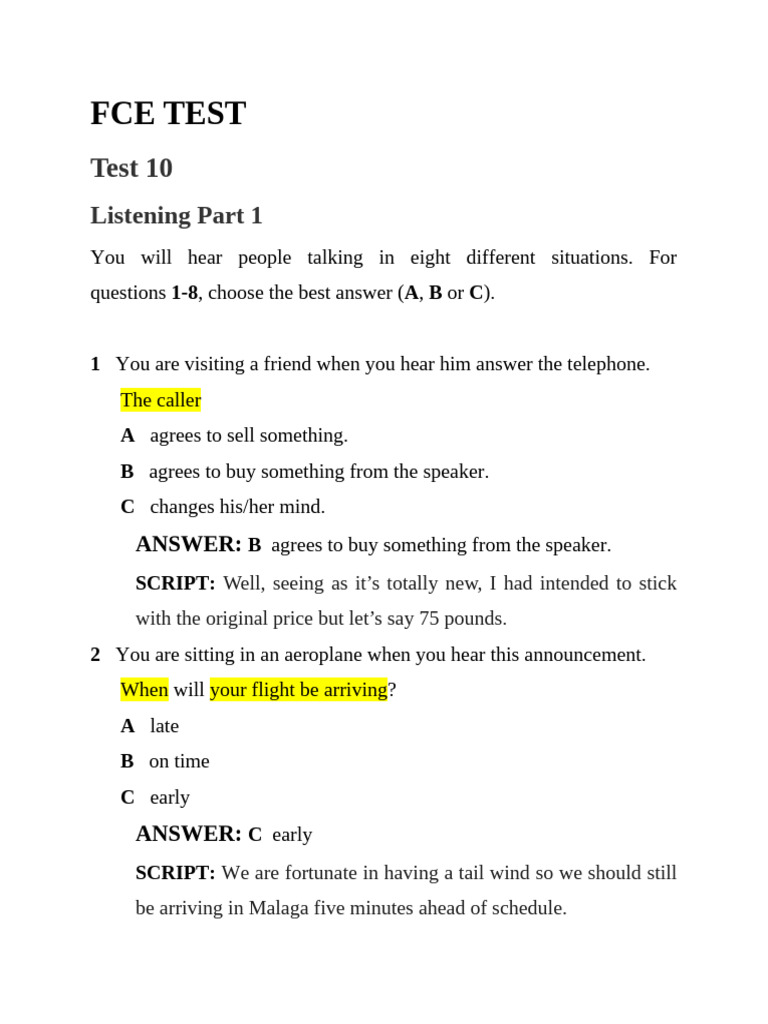 FCE Listening Test Practice Questions | PDF | Adjective | Guy Fawkes