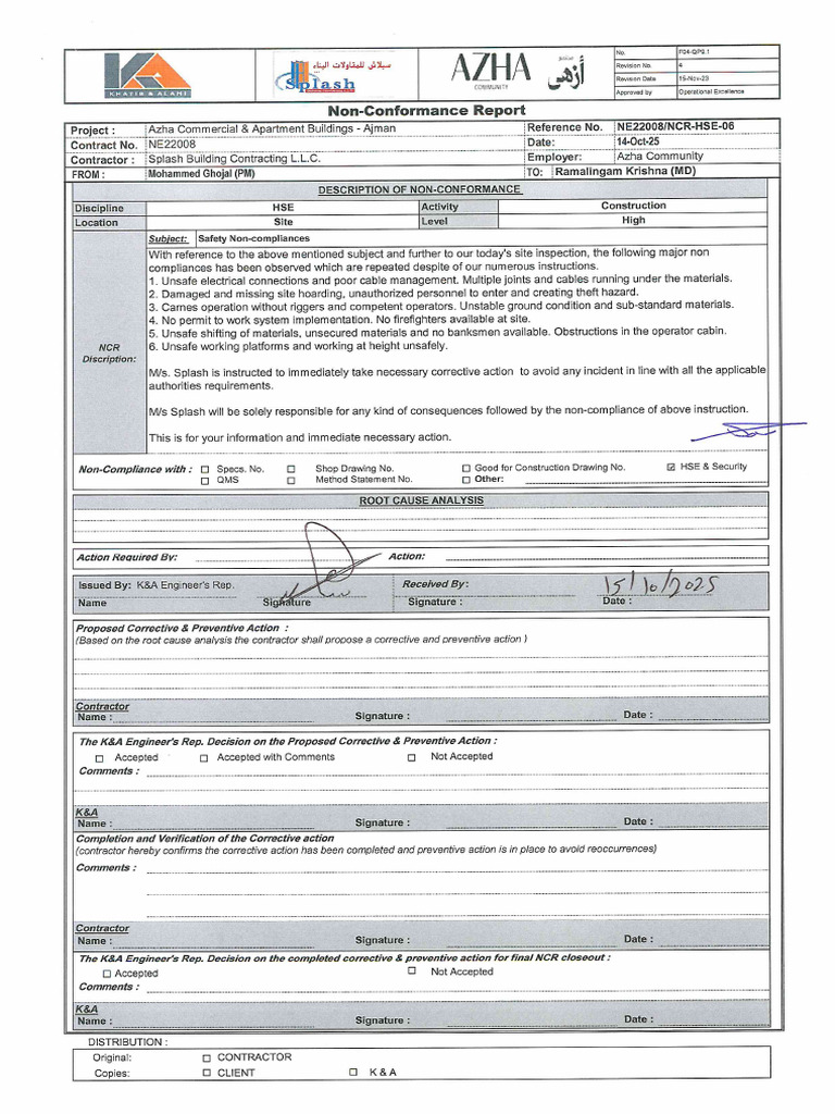 NE22008 NCR HSE 06 Safety Non Compliances | PDF