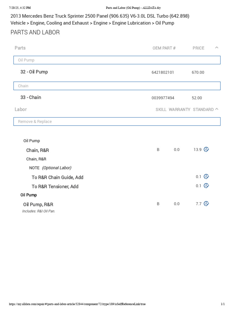 Parts and Labor (Oil Pump) - ALLDATA Diy | PDF