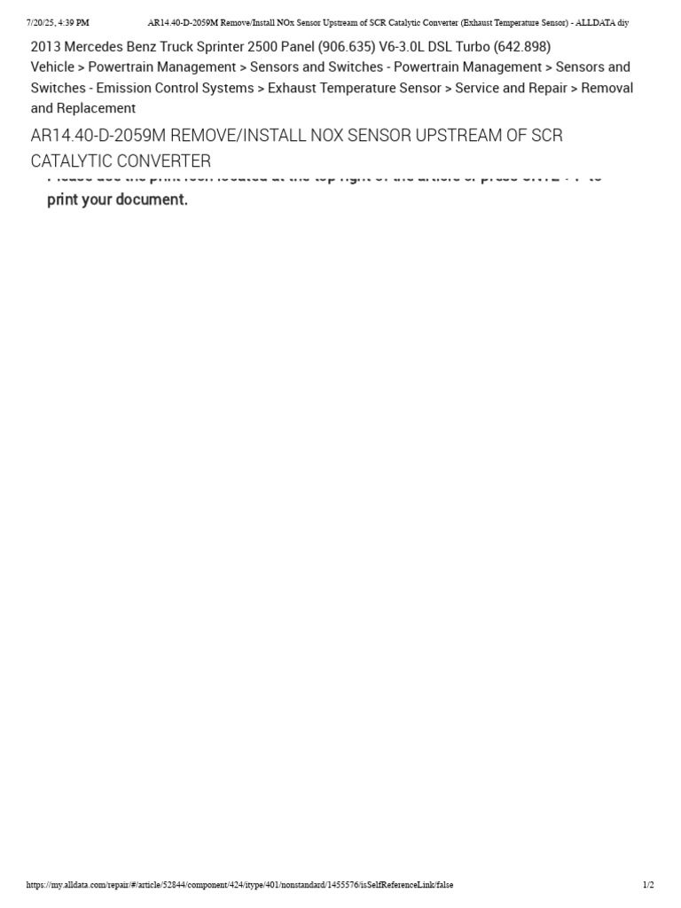 AR14.40-D-2059M Remove - Install NOx Sensor Upstream of SCR Catalytic Converter (Exhaust ...